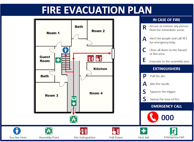 Draw evacuation plan, escape route maps, fire safety plan by Evac_map ...