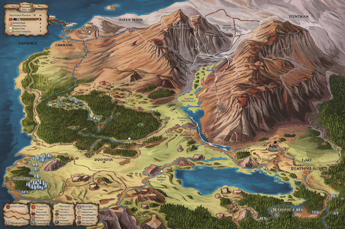 Create a high quality fantasy map, regional map, dnd and rpg game etc ...