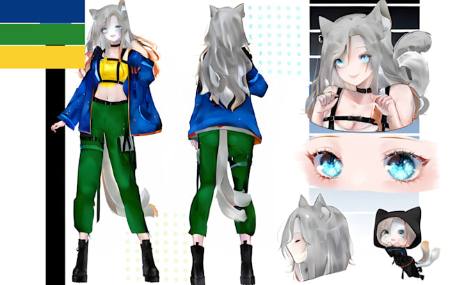 Draw anime character reference sheet design oc vtuber reference sheet ...