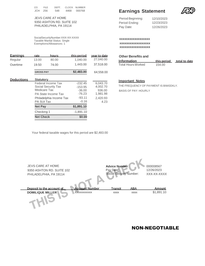 Prepare adp paystubs, check stubs, w2 for apartment car loan by Tutor ...