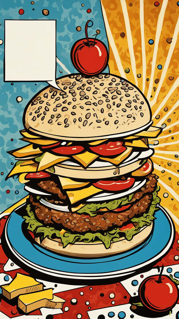 Draw food in retro pop art roy lichtenstein style by Marenrmse | Fiverr