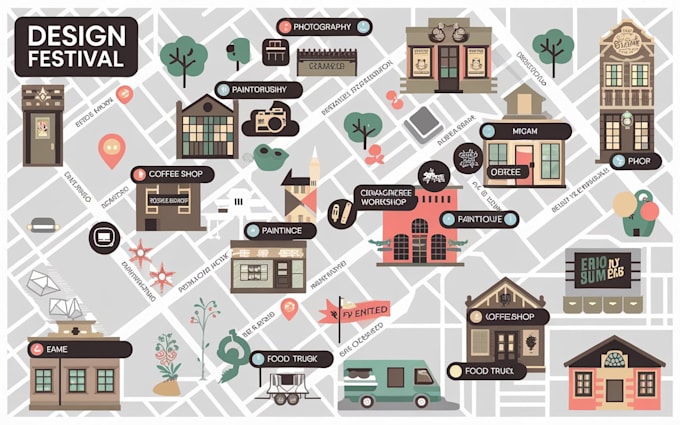 Design festival maps and vector event map illustration by Nanikkes | Fiverr