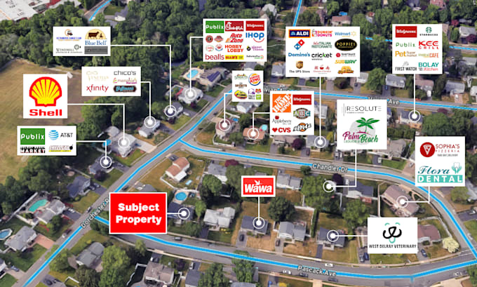 Design and redesign retail trade aerial map for offering memorandum ...