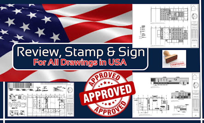 Review sign stamp architectural drawing, usa permit stamp ...