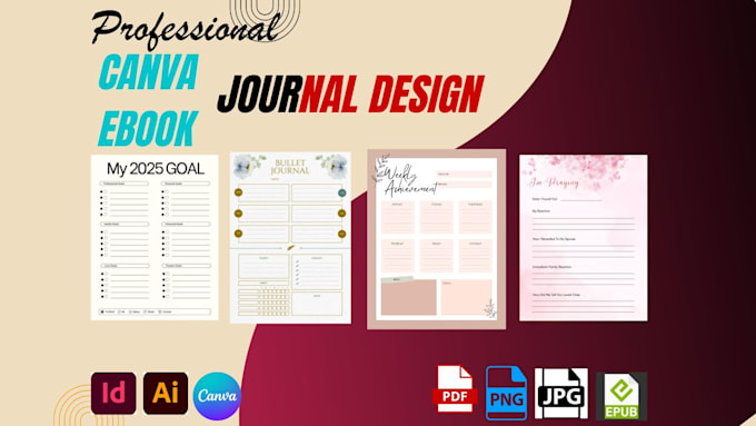 Design custom printable canva journal, editable workbook, tracker ...
