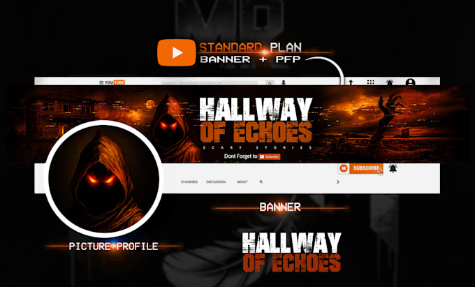 Faça um banner de terror, assustador, assustador, para canal do youtube