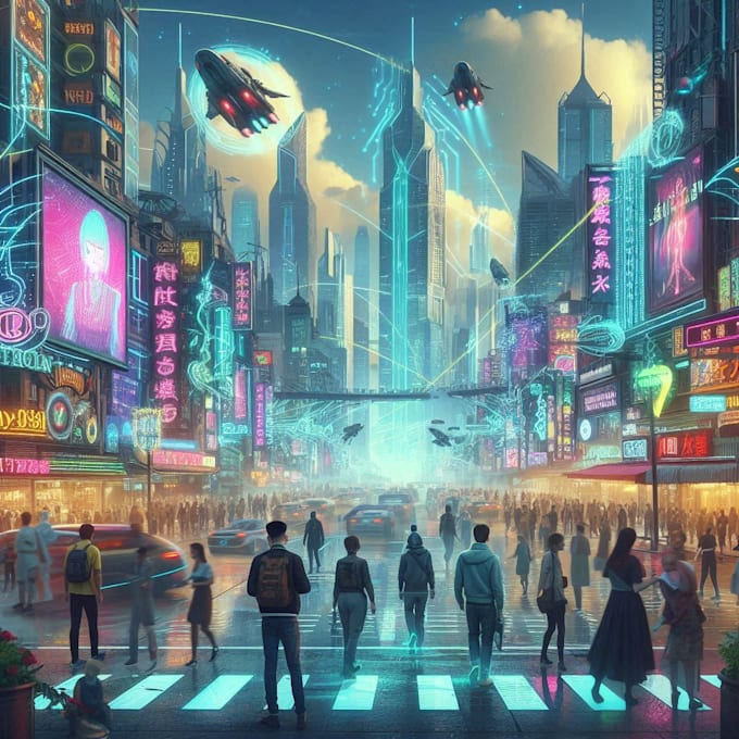 Draw futuristic cyberpunk city art for any project by Hongah881 | Fiverr
