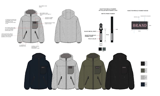 Design custom hoodies jacket tech pack and fashion flat sketch mockup ...
