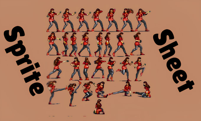 Dibuja una hoja de sprites única, lucha en pixel art, animación de ...