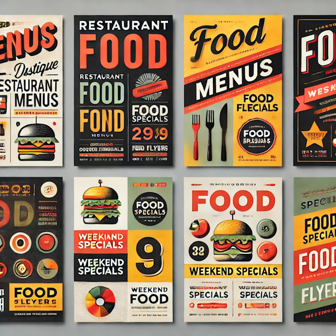 Make eye catching restaurant menu, food flyers, posters, brochures ...