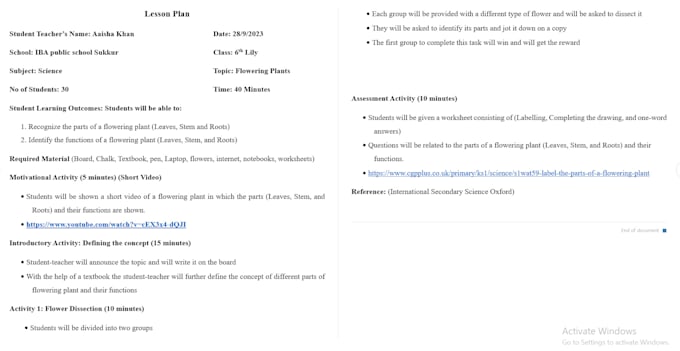 Create lesson plans for elementary level on any subject by Ali_zain06 ...