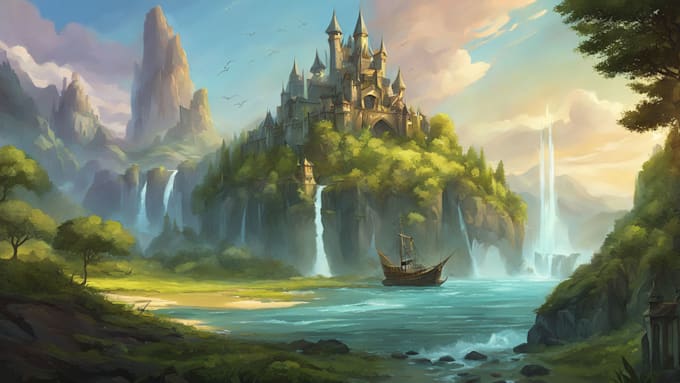 Create a fantasy landscape, background illustration by Binzecsdcv | Fiverr
