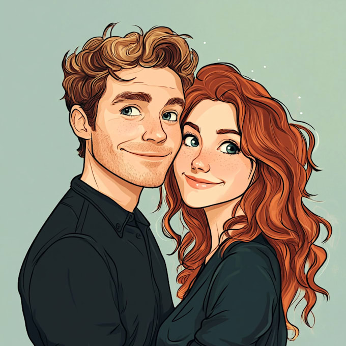 Illustrate a cute cartoon couple portrait by Dhillon_ap | Fiverr