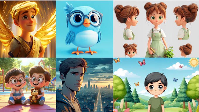 Create 3d pixar style animation cartoon characters, logo, banner, ai ...