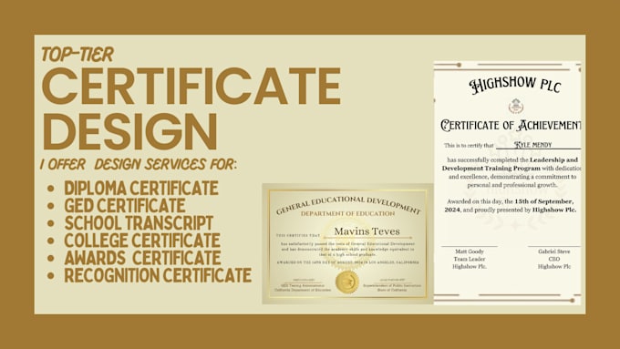 Design diploma certificate, ged certificates, school transcripts ...