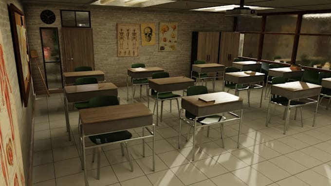 Revit 3d school design,classroom design,library asset in blender,sky render,vray by ...