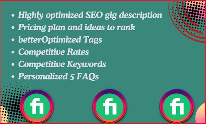 Write fiverr profile, gig descriptions, gig title, tags and create gig ... Write fiverr profile, gig descriptions, gig title, tags and create gig ...