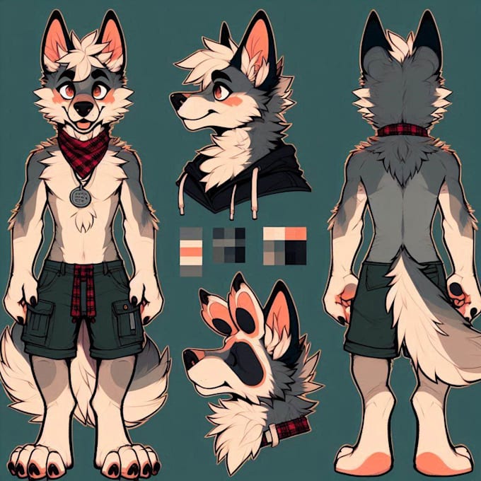 Draw furry ref sheet character fursona vtuber illustration anthro feral wolf oc by Reactpre | Fiverr