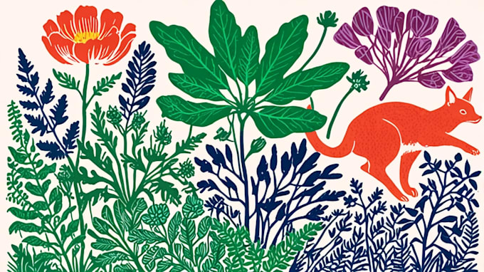 Illustrate botanical and animal linocut illustration by Natroays | Fiverr