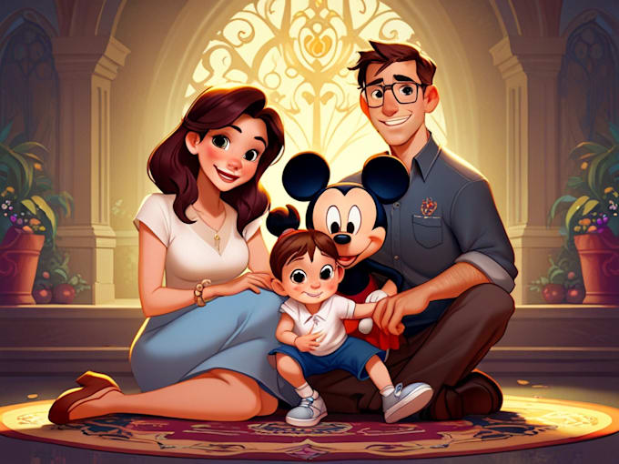 Design a professional disney family portrait by Juellemble | Fiverr