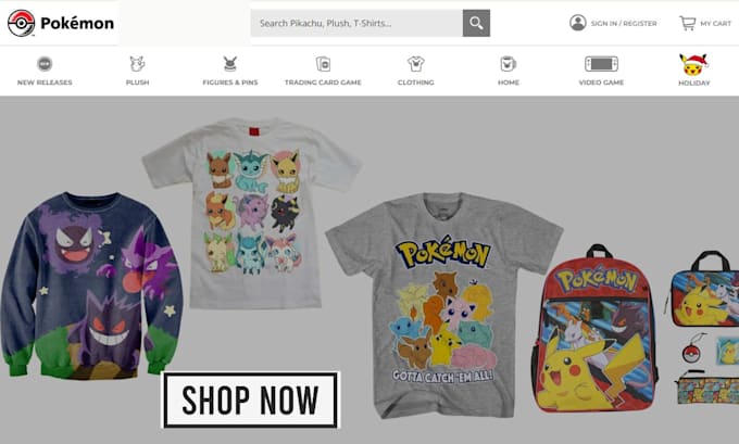Design pokémon apparel store pokémon clothing shopify website tcg ...