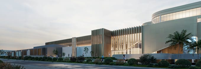 Buildup commercial building, mall exterior, retail store, shop,render ...