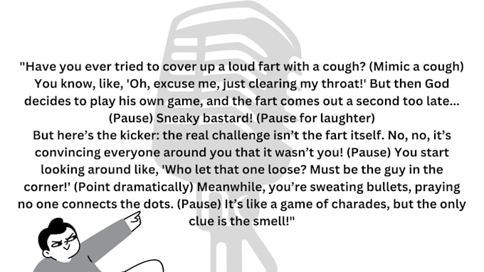 Write a hilarious comedy script, jokes or roasts by Artistic09 | Fiverr