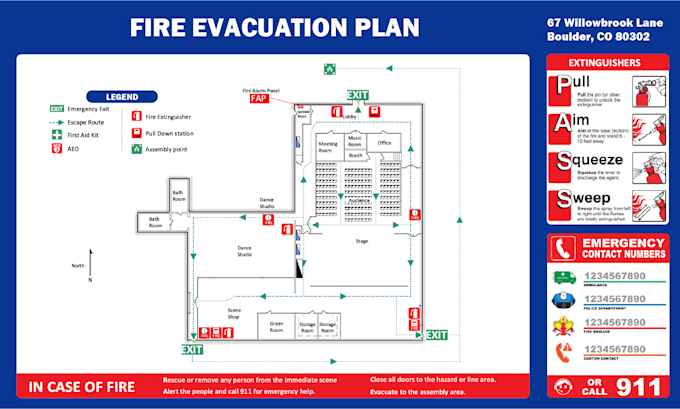 Design fire emergency evacuation exit plan, map, diagram by Tasty_arts ...