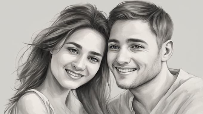 Draw couple portrait illustration from photo by Annlman | Fiverr