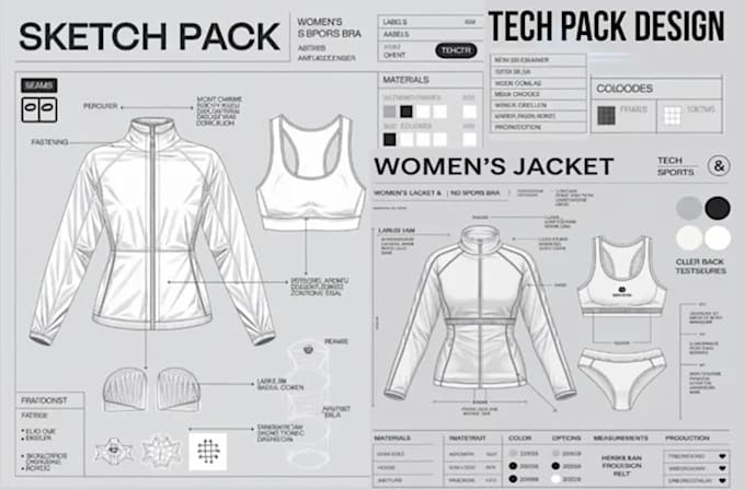 Do flat sketches tech fashion technical drawings, tech pack design by ...