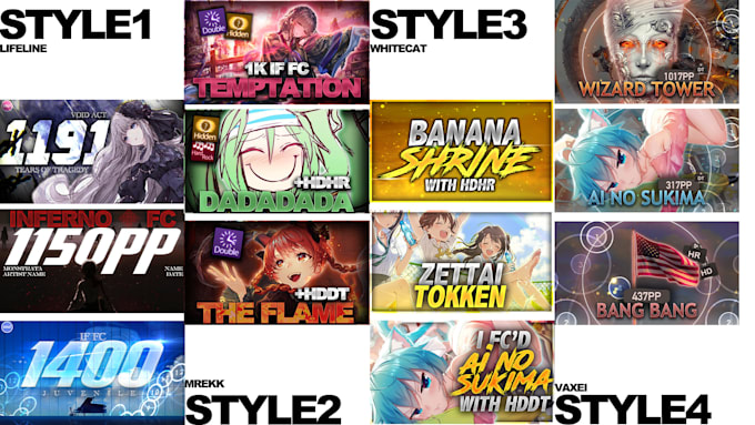 Make 5 osu thumbnails for youtube channel by Kollydesigns | Fiverr