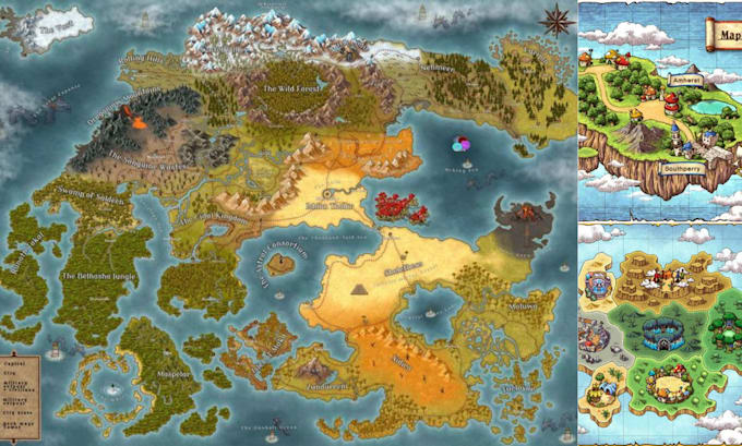 Crea un mapa del mundo de una ciudad de fantasía, dnd, batalla, mapa de ...