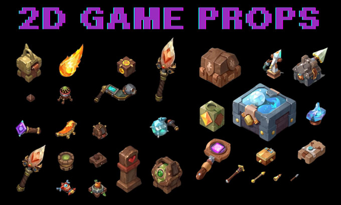 Create 2d game art props, assets, objects, icons and items magic wand ...