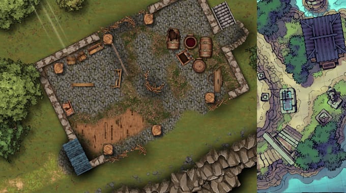 Do fantasy map illustration, battle map, rpg map, dnd map, game map ...