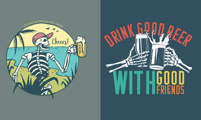 Make vintage skeleton pub beer logo and illustration by Cauaedra | Fiverr