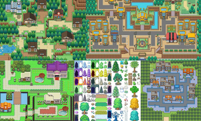 Draw pixel art tileset,top down,landscape,environment,rpg maker,video game map