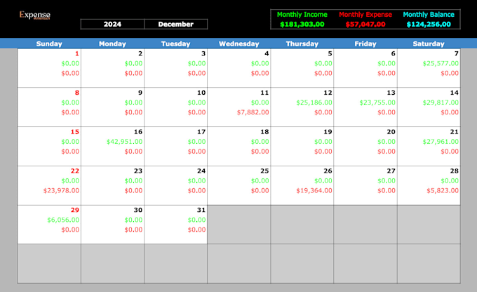 Create an income expense tracker in excel with dashboard and calendar ...