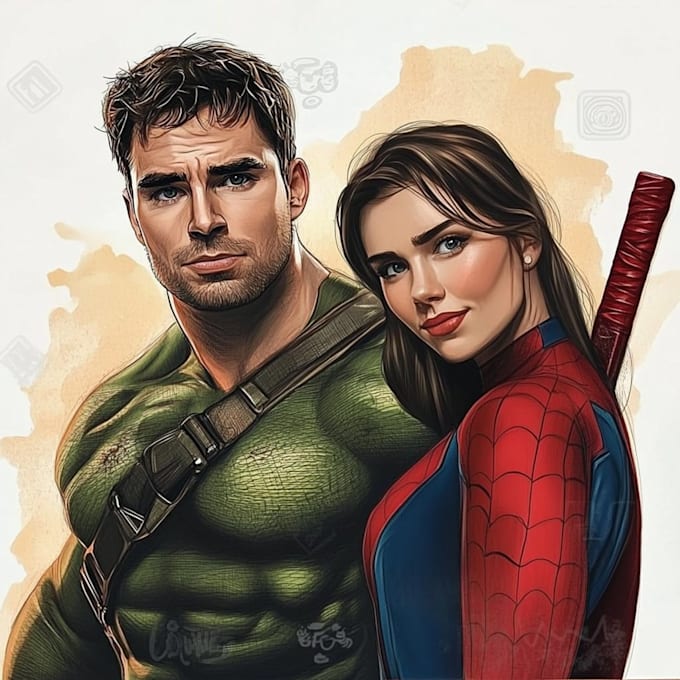Draw superhero portrait or fantasy character for couple by Kaherd | Fiverr