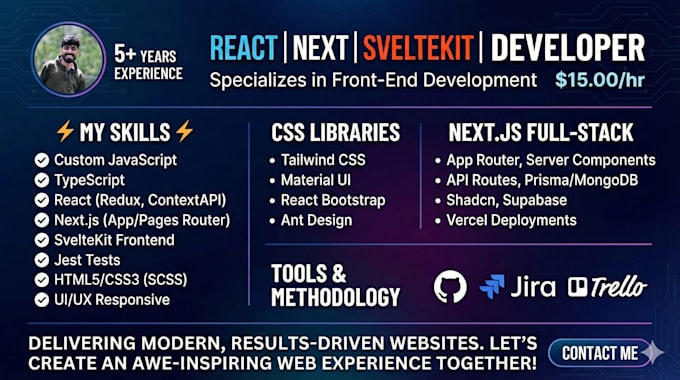 Do professional frontend web development using react next js and tailwind css by Shakeelahmad426 ...
