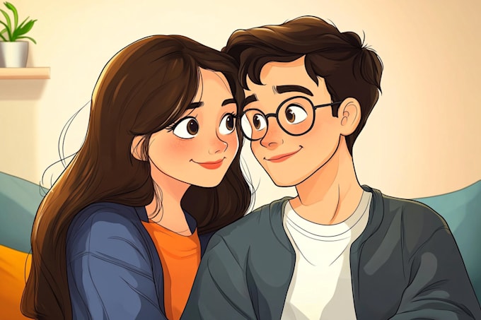 Draw a cute cartoon couple portrait by Carniseon | Fiverr