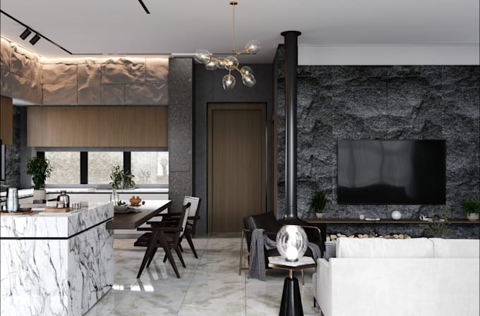 Retouch 3d modern house,lobby interior design,funiture model,cgi room ...