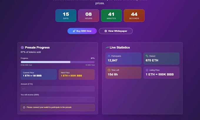 Token bouwen, pre-sale, pump fun, handelsvolume bot, staking dapp, dex