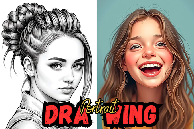 Draw carton portrait drawing, digital painting illustration sketch ...