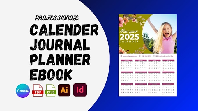 Design custom digital calender, wall calender yearly journal, planner ...