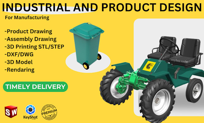 Do 3d cad industrial product design dxf, stl, drawing render by ...