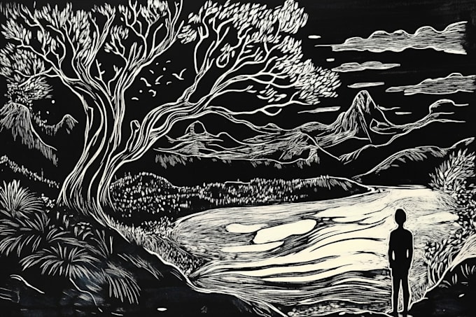 Draw linocut style digital drawing art by Vertashahayes | Fiverr