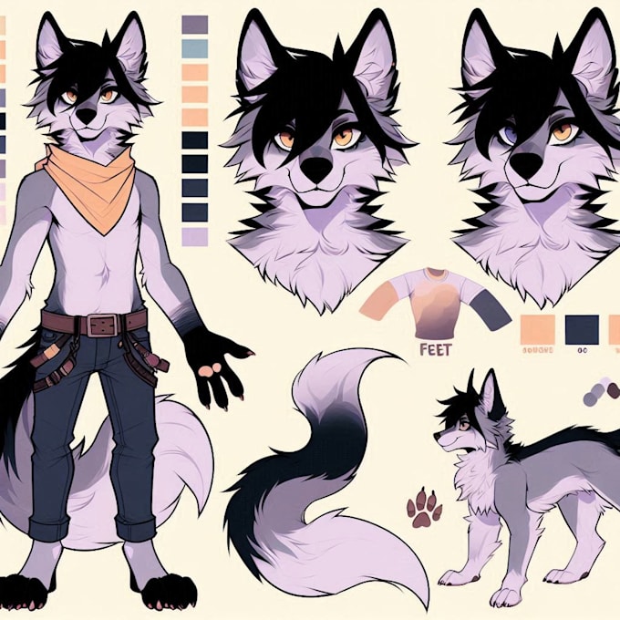 Draw furry ref sheet illustration art vtube model fursona oc anthro feral avatar by Samandex ...
