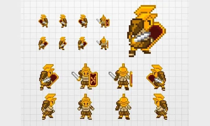 Create sprite sheet characters animation in pixel art 2d game asset character