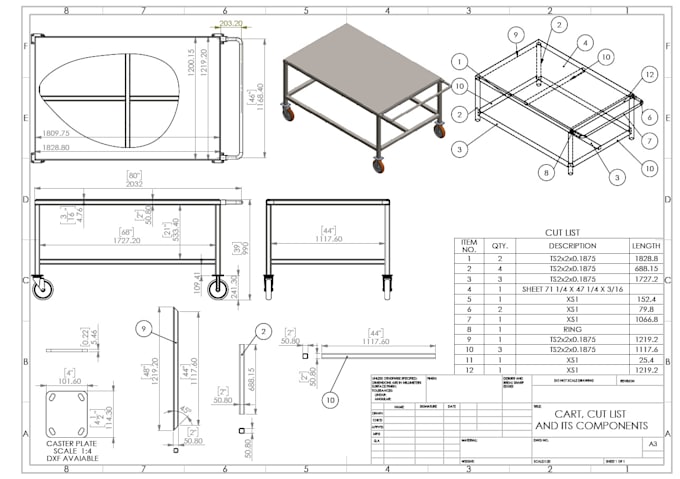 Create model and drawing to fabricate different structures, cart ...