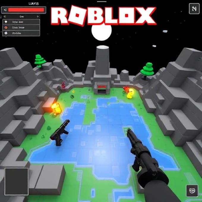 Create a custom roblox game with map, weapons, gui, model and script ...